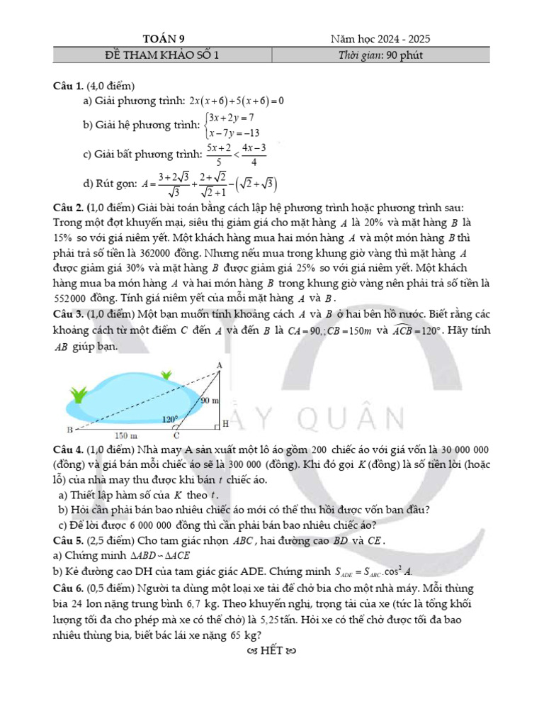 25 ĐỀ GKI TOÁN 9 CTST 24 - 25. | PDF