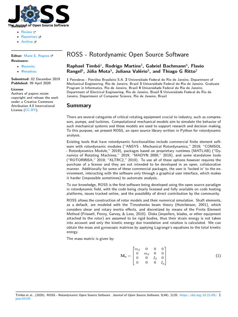 ROSS Software | PDF | Matrix (Mathematics) | Mechanics