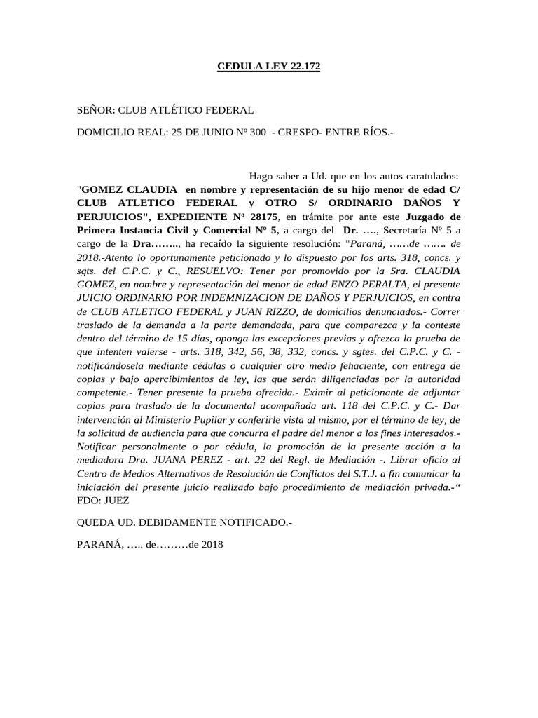 Cedula Ley 22172 ER | PDF | Política | Ciencias sociales