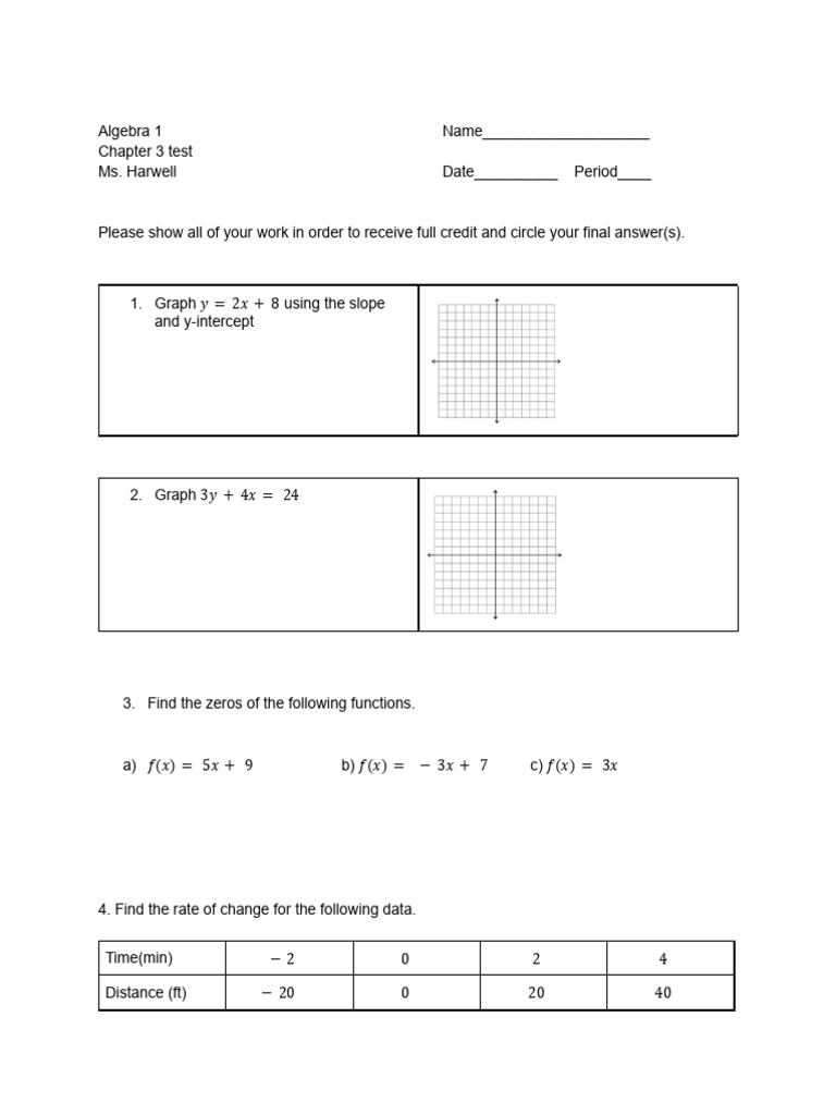 Algebra 1 Chapter 3 Test Guide | PDF