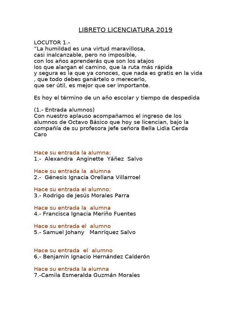 Libreto Acto Licenciatura 2019 | PDF