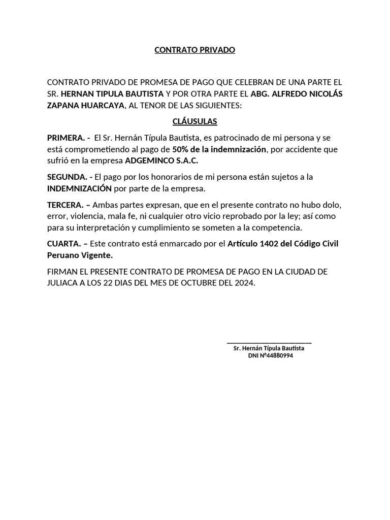 Contrato Privado Sr. Hernán | PDF