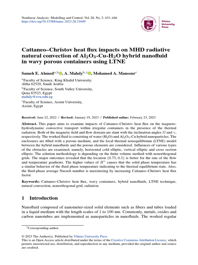 Cattaneo-Christov Heat Flux Impacts On MHD Radiative | PDF | Heat Transfer | Magnetohydrodynamics