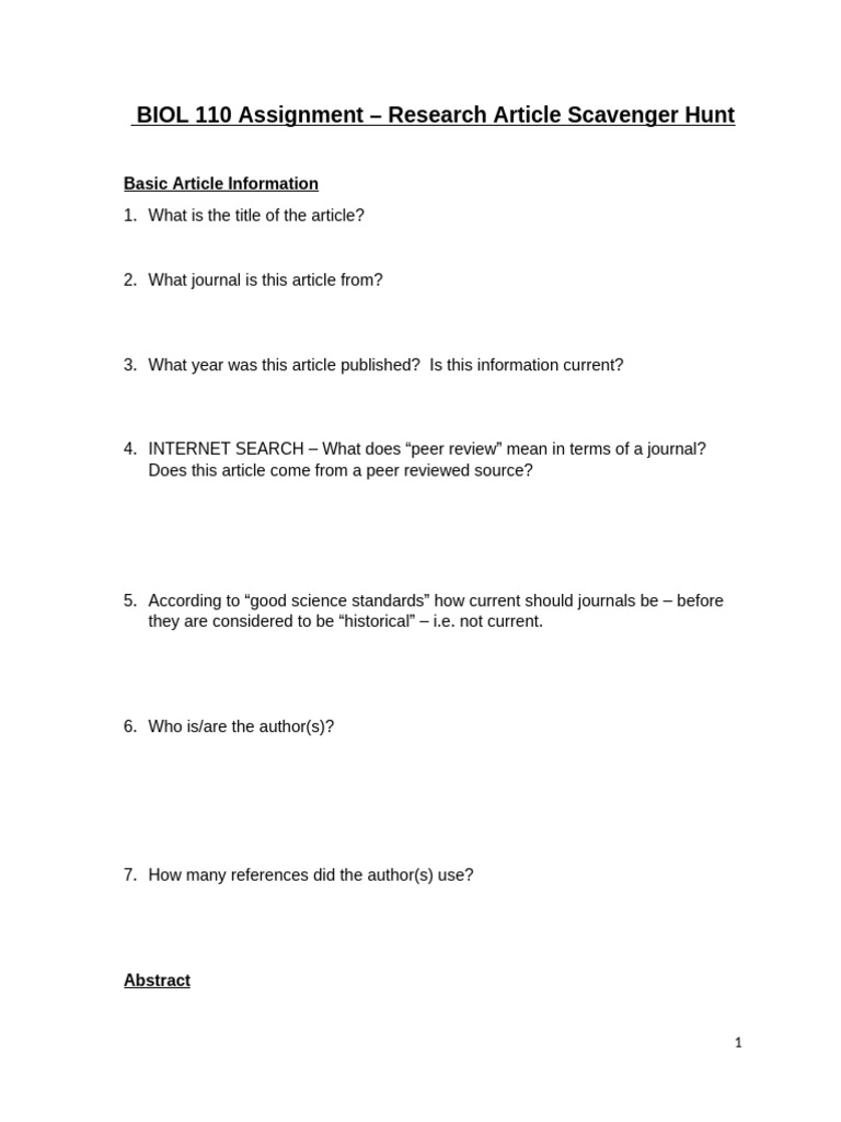 BIOL 110 Research Article Analysis Guide | PDF | P Value | Statistics