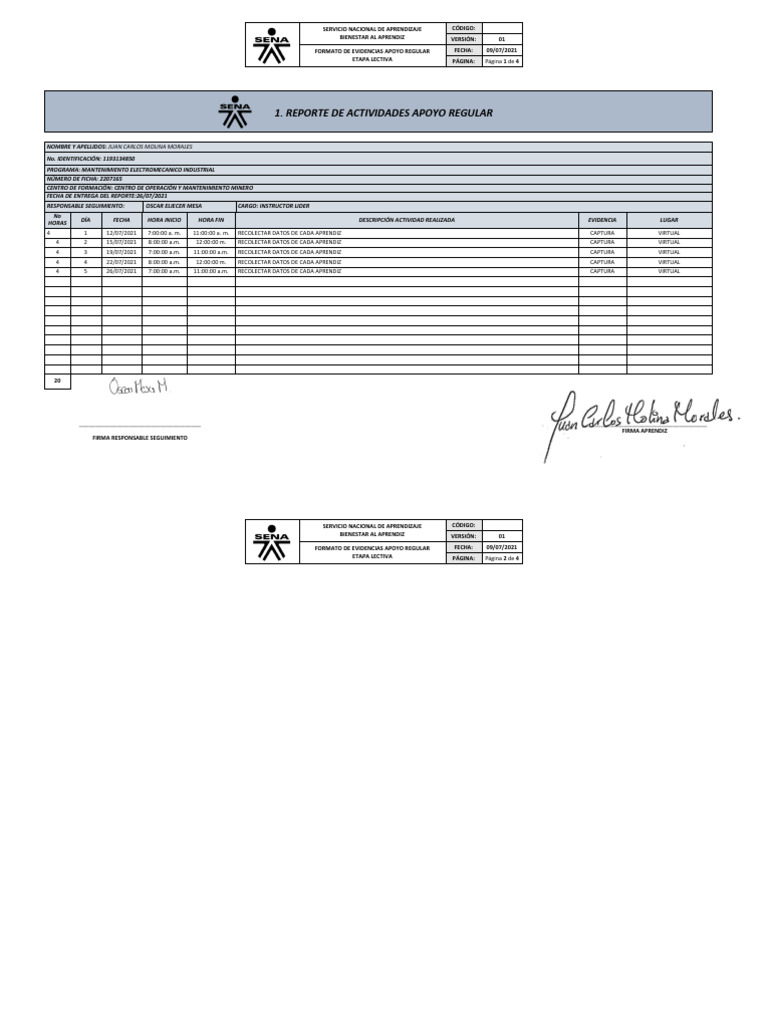 Formato de Evidencias Apoyo Regular Etapa Lectiva | PDF | Negocios ...