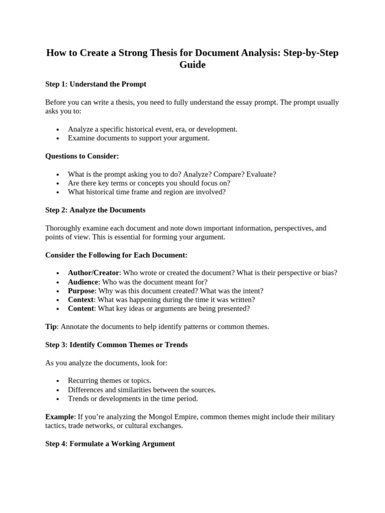 Crafting a Strong Thesis for Document Analysis | PDF | Information | Essays