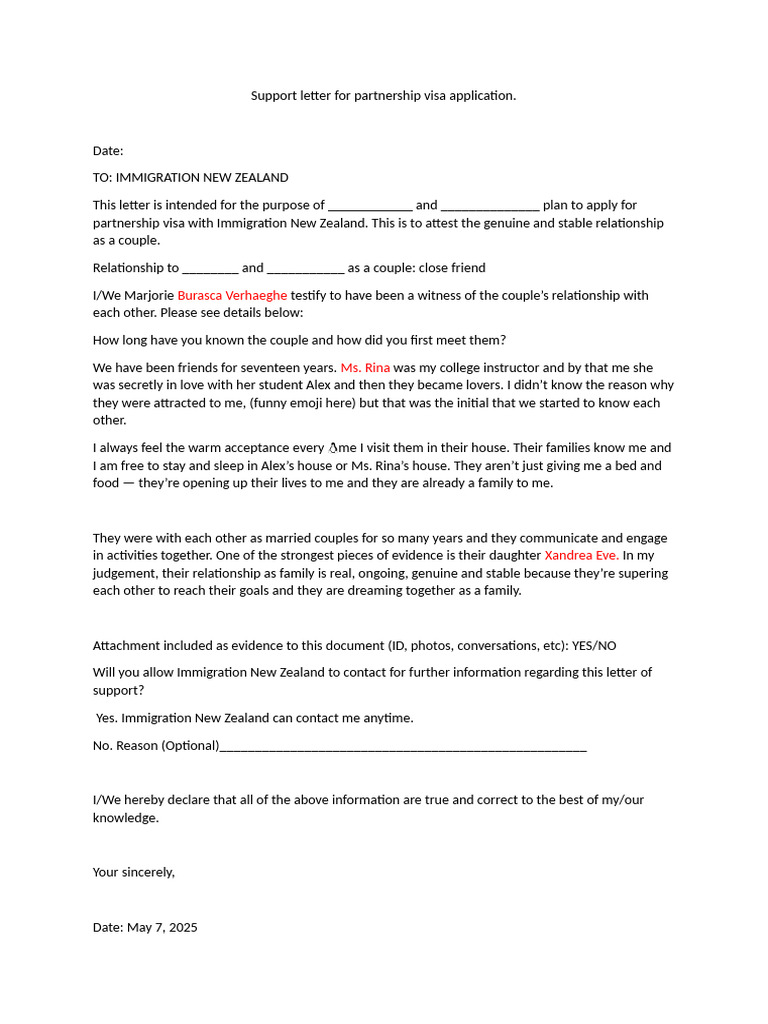 Partnership Visa Support Letter Template | PDF | Wellness
