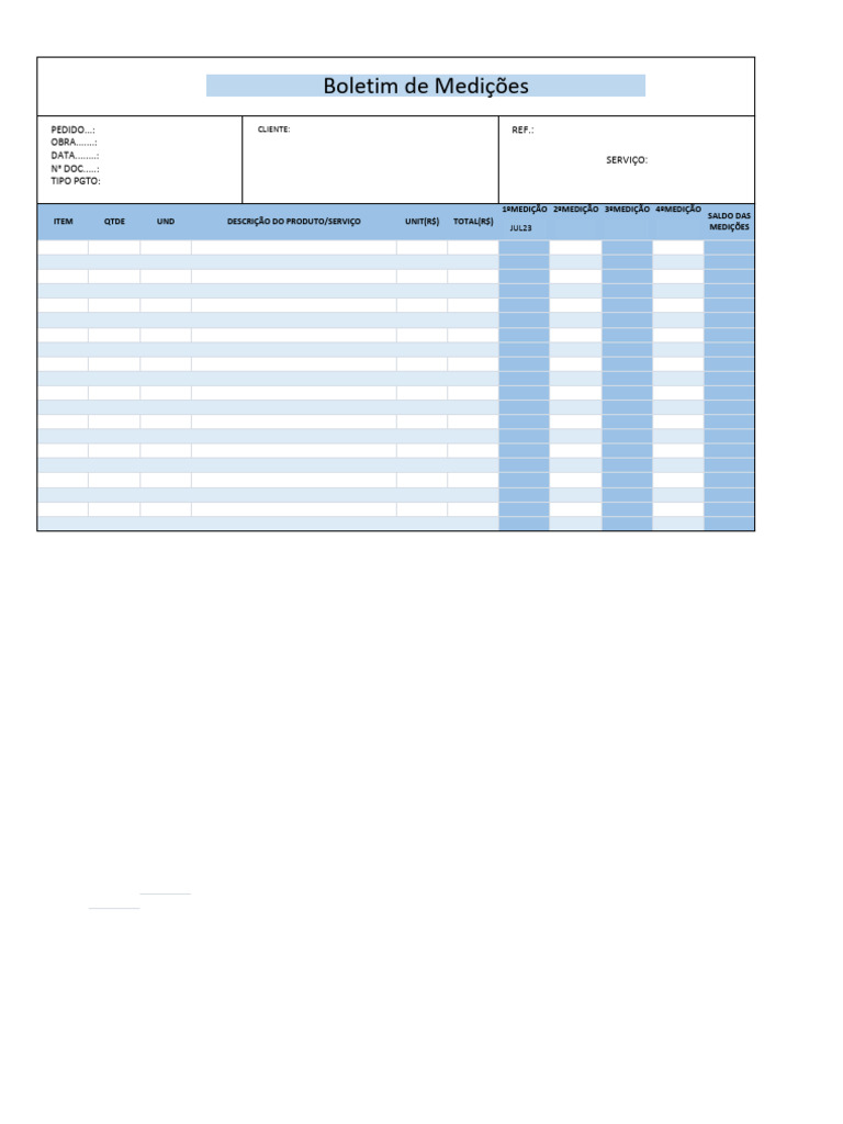 Boletim de Medição Modelo para Imprimir | PDF | Tecnologia e Engenharia