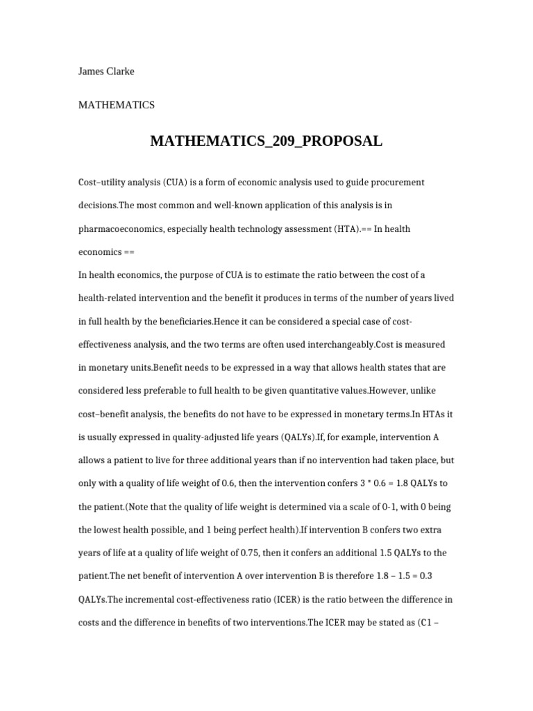 Mathematics 209 Proposal | PDF | Quality | Health Care