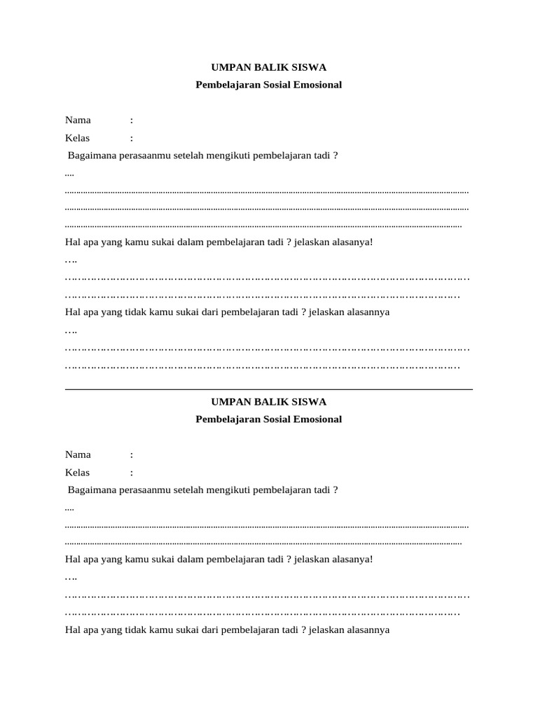 Form umpan balik siswa PSE | PDF