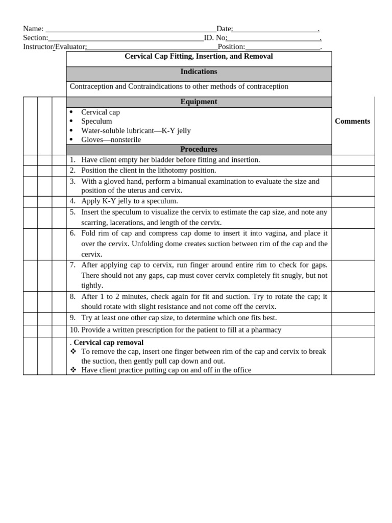 Cervical Cap: Fitting and Removal Guide | PDF