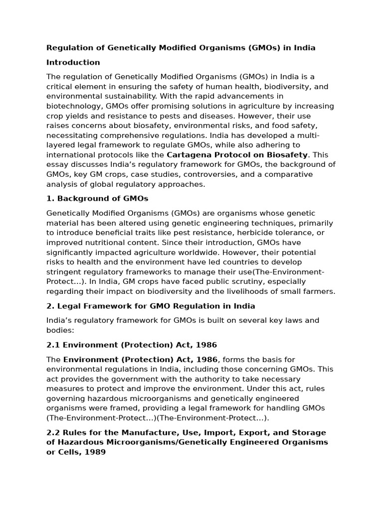 GMO Regulation Framework in India | PDF | Genetically Modified Organism ...