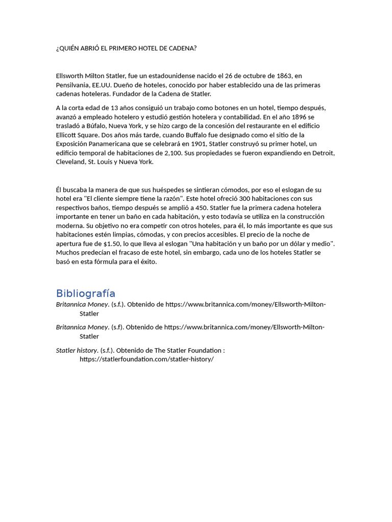 Ellsworth Statler: Pionero de Cadenas Hoteleras | PDF | Viajes y turismo