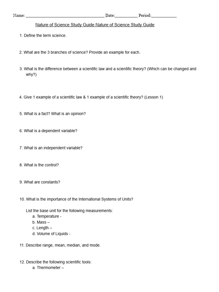 Nature of Science Study Guide Essentials | PDF