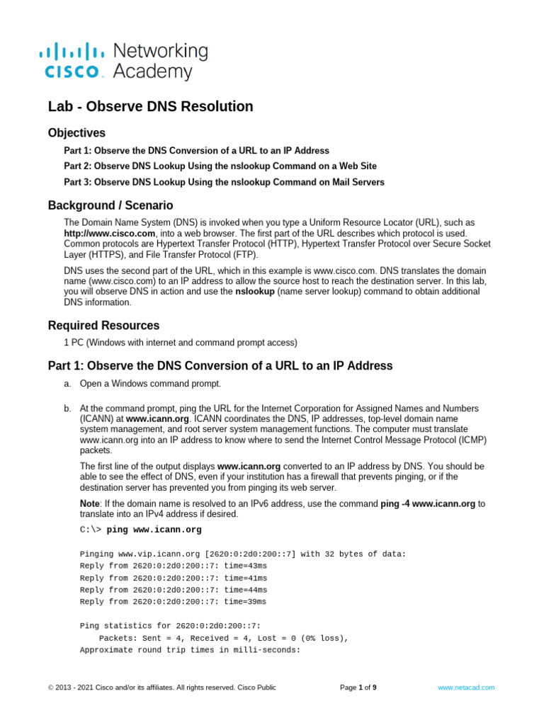 15.4.8 Lab - Observe Dns Resolution | PDF | Domain Name System | I Pv6