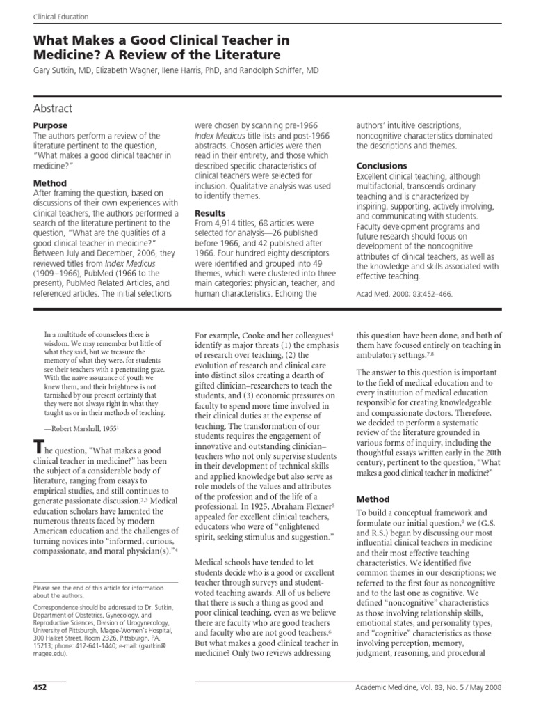 What Makes A Good Clinical Teacher in Medicine A.7 | PDF | Pub Med ...