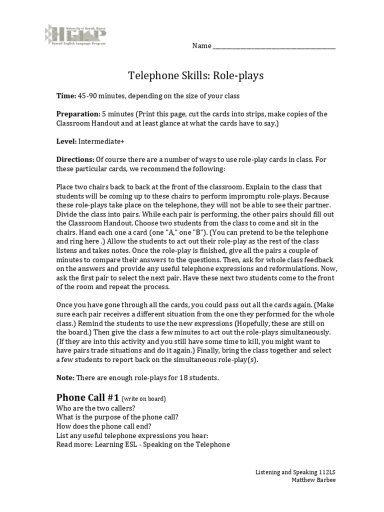 Telephone Role Play 5 | PDF