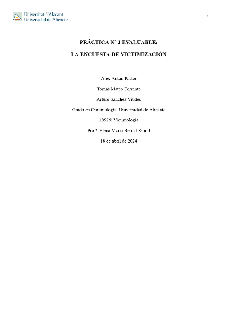 Práctica #2 Evaluable - Encuesta de Victimización-1 | PDF | Victimologia | Agresión sexual