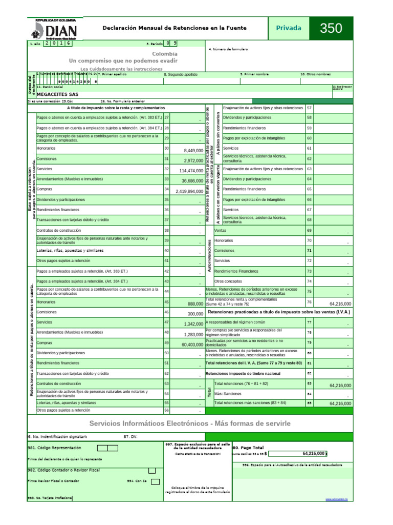 Formulario 350 Retefuente 2016 08 | PDF | Finanza pública | Economias