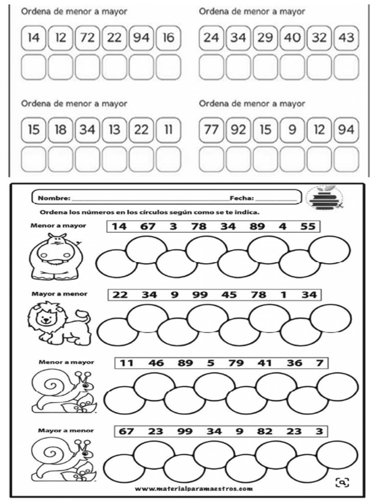 Actividades para Ordenar Numeros | PDF