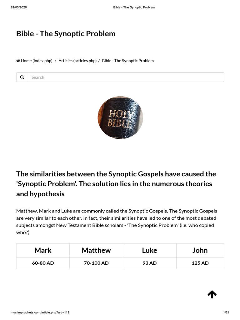 Bible - The Synoptic Problem | PDF | Jesus | Bible