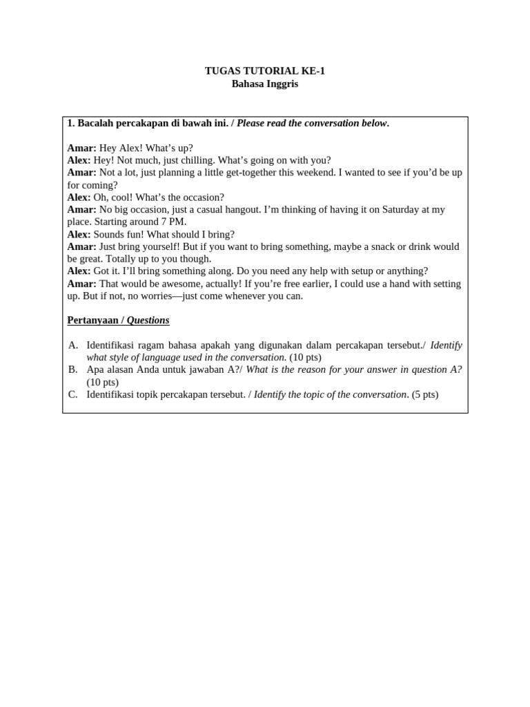 English Tutorial Assignment Overview | PDF