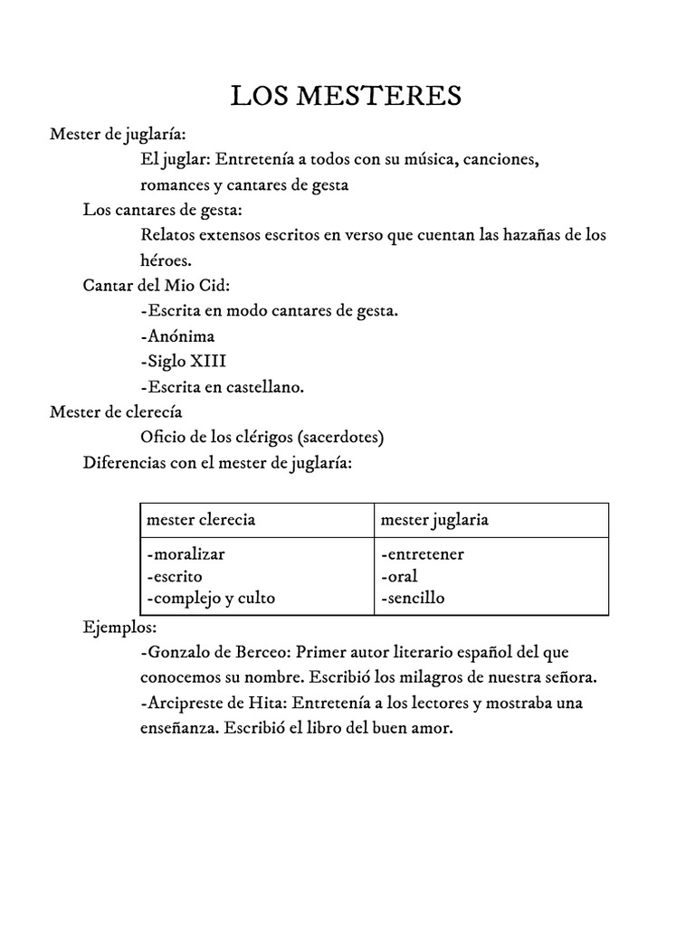 Mester de Juglaría y Clerecía en la Edad Media | PDF | Poesía | Clásicos