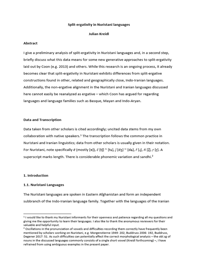 Nuristani Split-Ergativity Analysis | PDF | Verb | Grammatical Tense