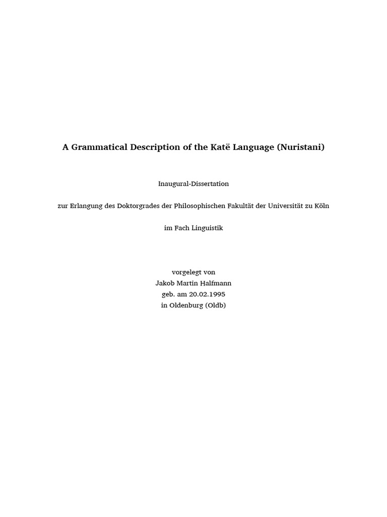 A Grammatical Description of The Katë Language (Nuristani) | PDF ...