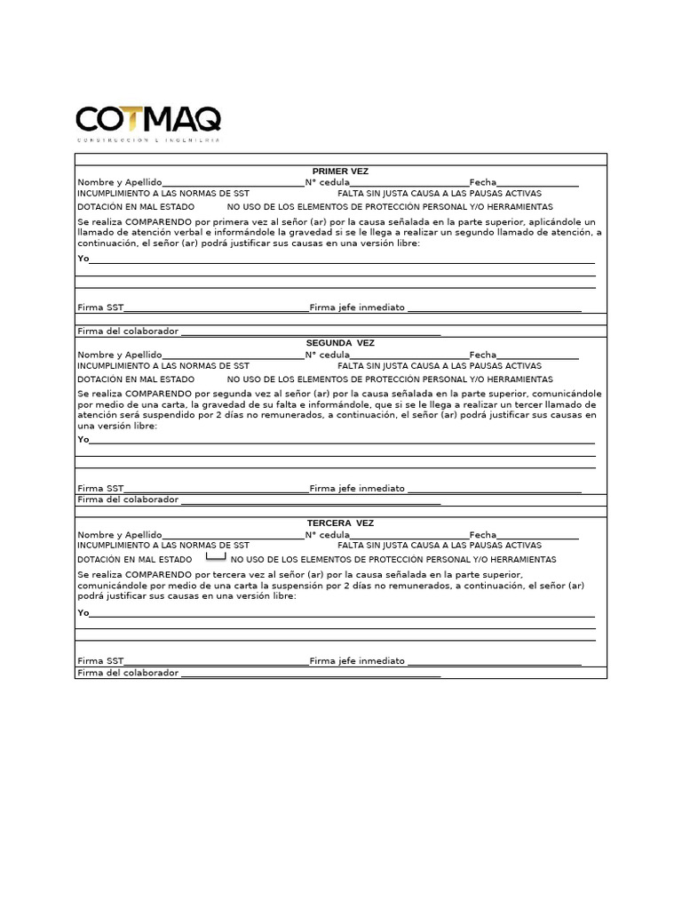 FORMATO LLAMADO DE ATENCION | PDF