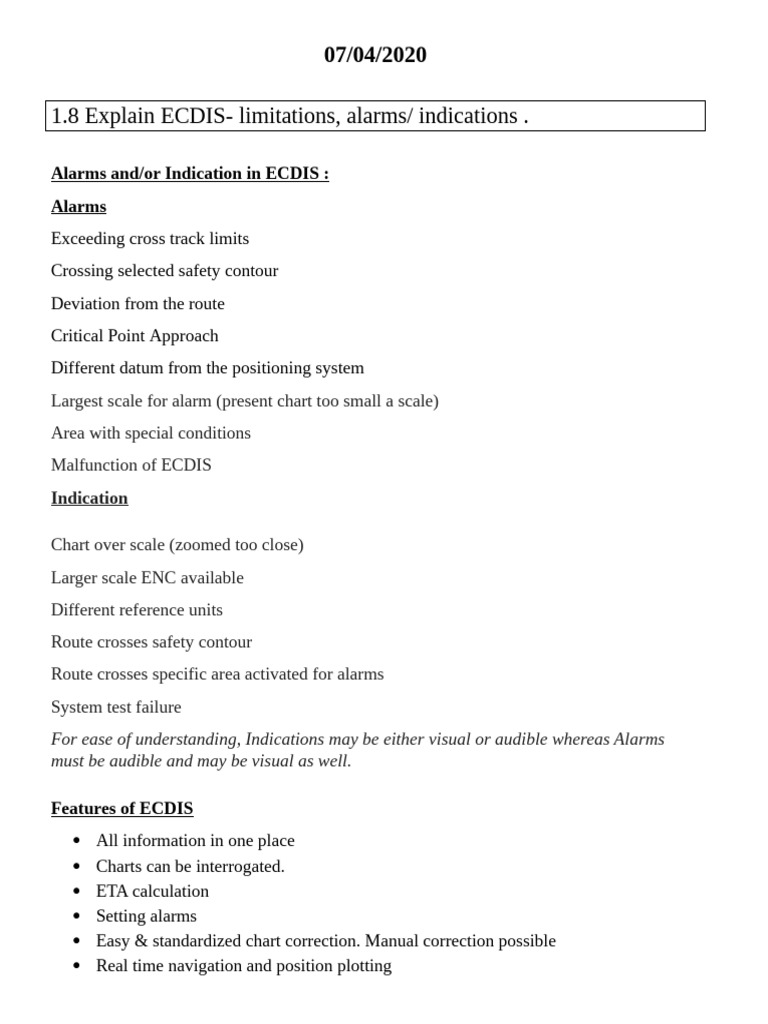 07 April ECDIS Alarms, Indications, Limitation | PDF | Navigation