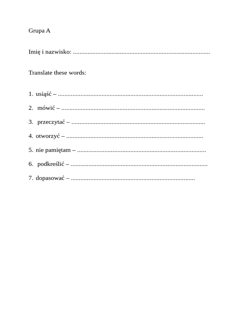 Kartkówka - Czasowniki Wersja Dla Klasy 5 | PDF