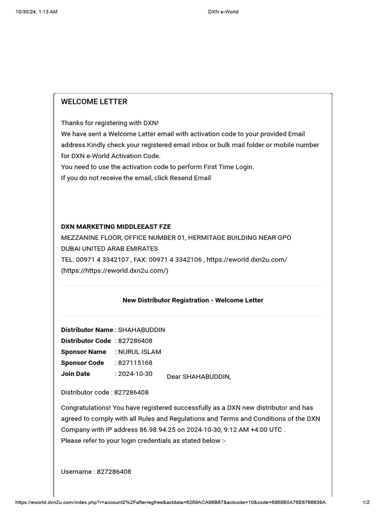 DXN New Distributor Welcome Letter | PDF | Cyberspace | Information ...