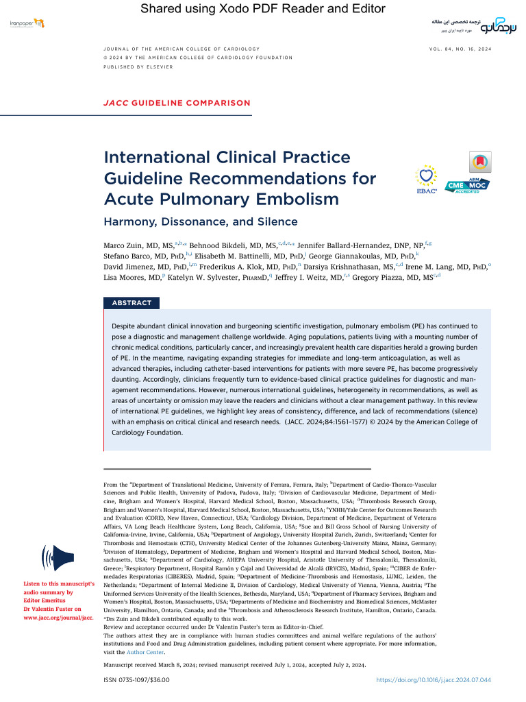 International Clinical Practice Guideline Recommendations For Acute ...