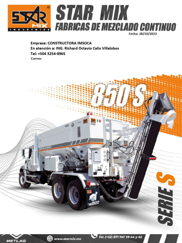 Starmix 850 S Constructora Imsoca | PDF | Camión