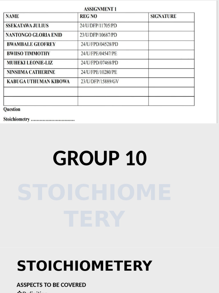 Group 10 Stoichiometry Presentation Doc-20241023-Wa0260. | PDF | Stoichiometry | Chemistry