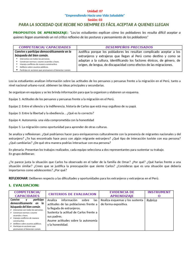 Unidad 7 Sesion 3 Estudiantes Pdf Evaluación Perú