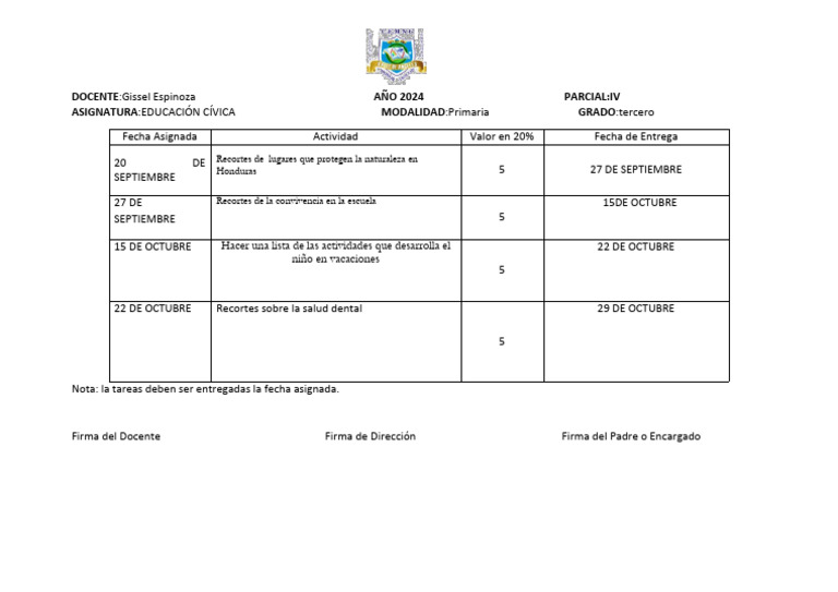 Hoja de Tareas Cívica Tercer Gardo | PDF