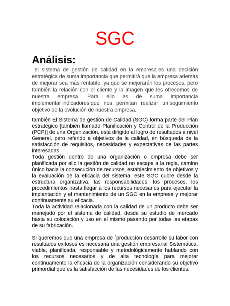 estudio y análisis del SGC | PDF | Sistema de manejo de calidad | Business
