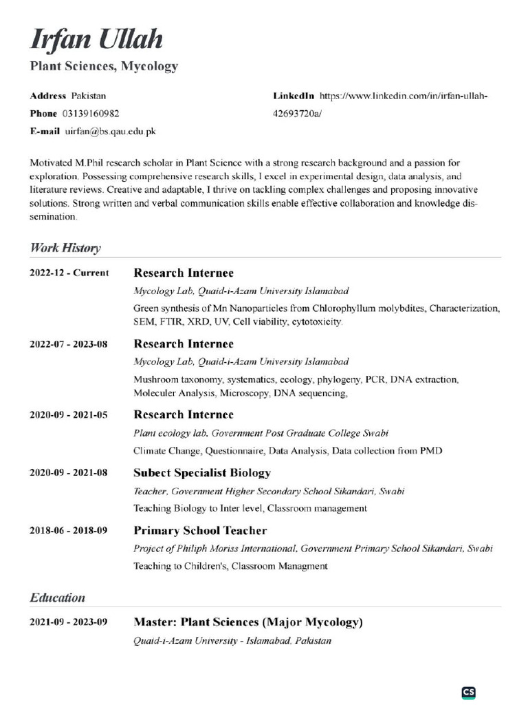 CV Irfan Ullah | PDF