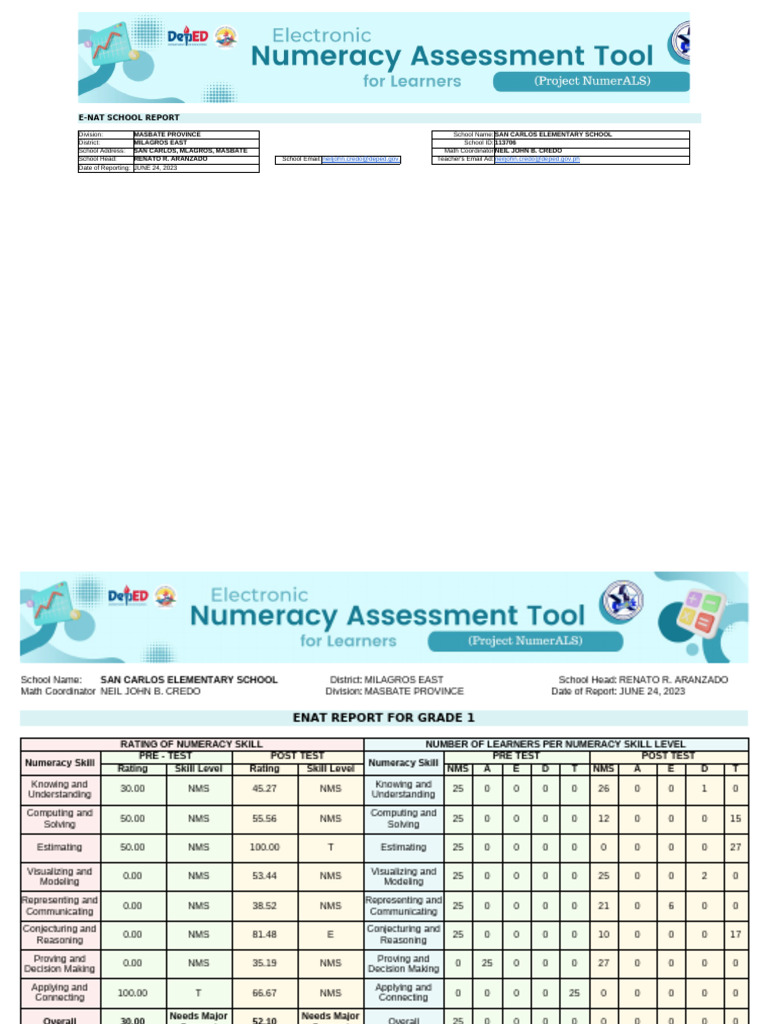 San Carlos Elem. Numeracy Report | PDF | Literacy | Learning Methods