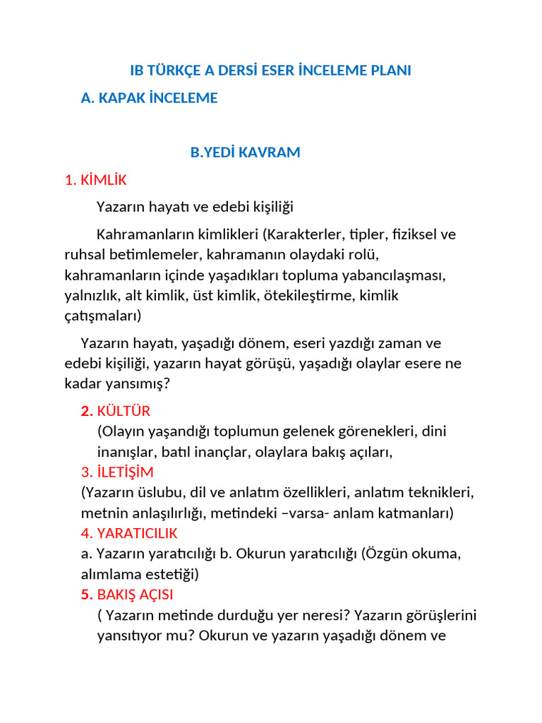 Dönüşüm Eser İnceleme Plani | PDF