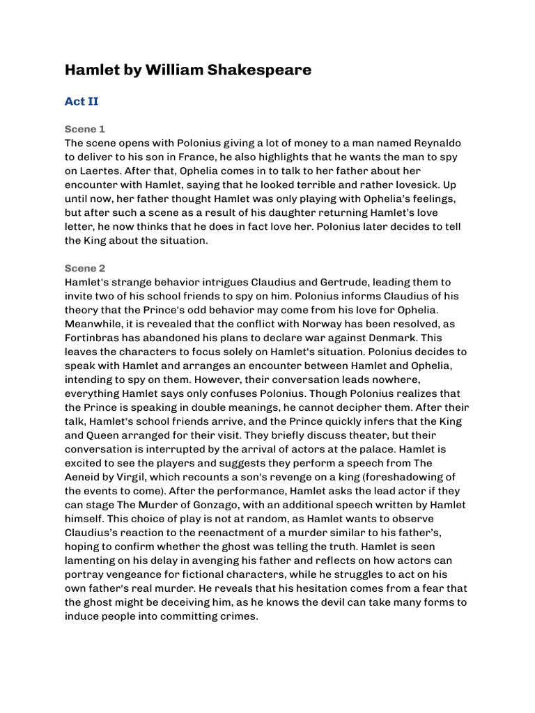 Hamlet Summary - Act II | PDF | Hamlet