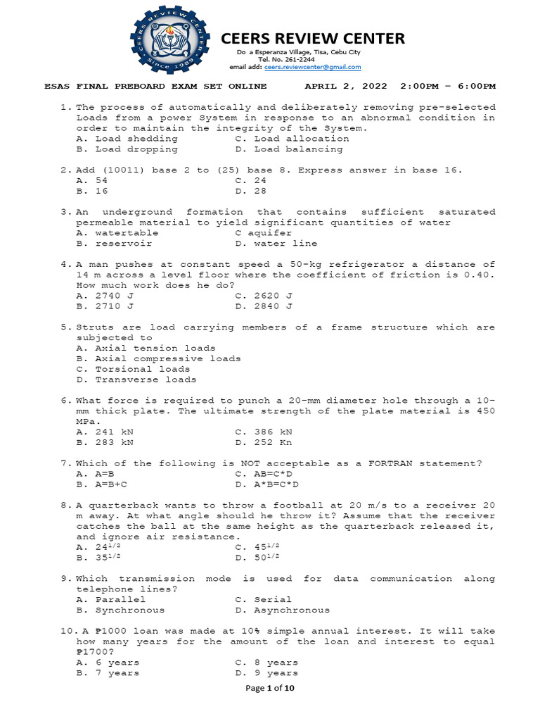 Online Preboarding Exam Details | PDF | Pressure | Young's Modulus