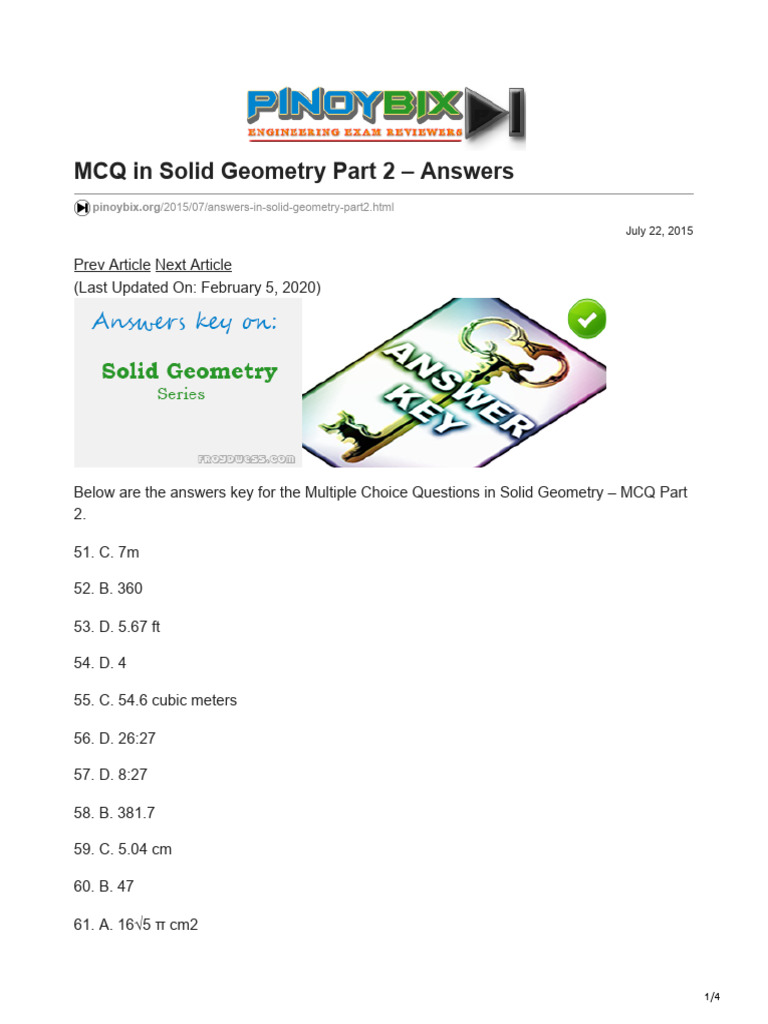 Solid Geometry Part 2 Answers | PDF