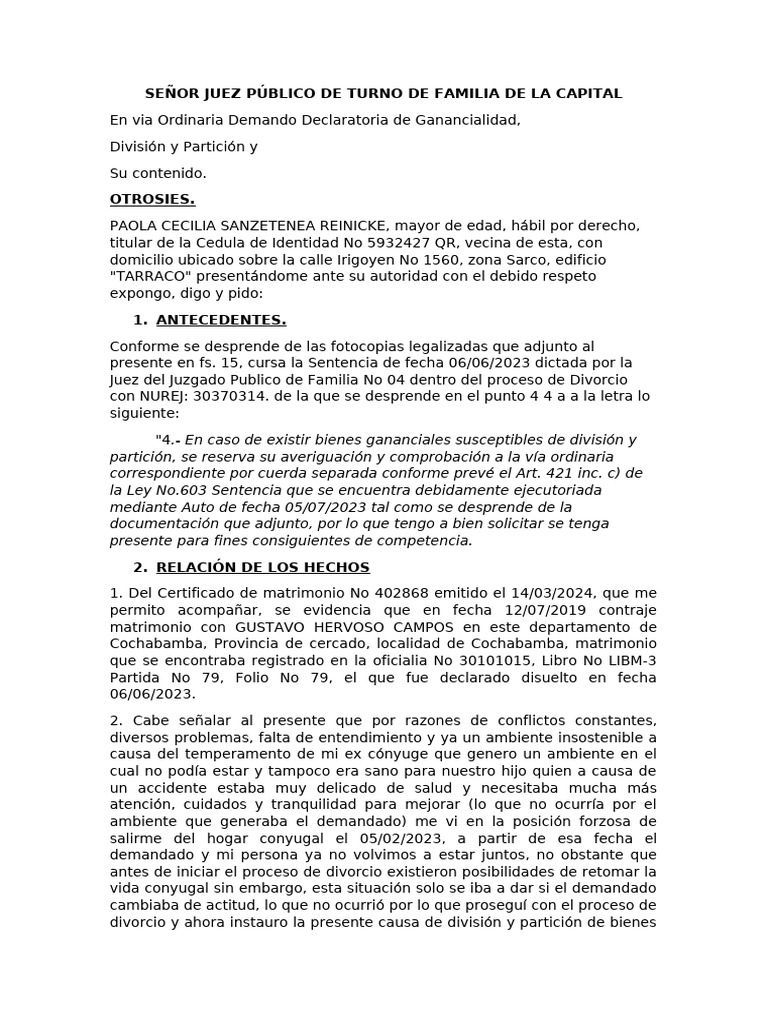 Division y Particion 1 | PDF | Bancos | Divorcio
