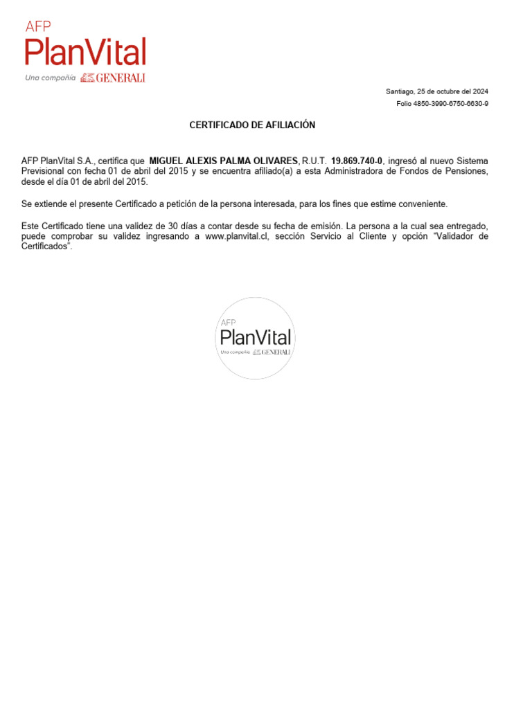 Certificado Afp Afiliacion | PDF