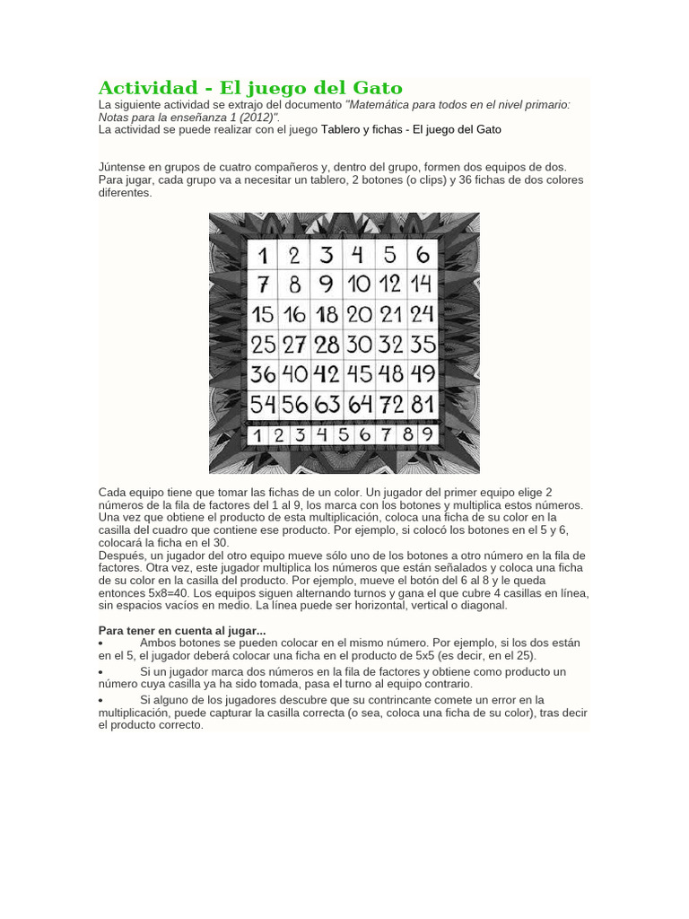Actividad Juego de Gato | PDF | Métodos y materiales de enseñanza