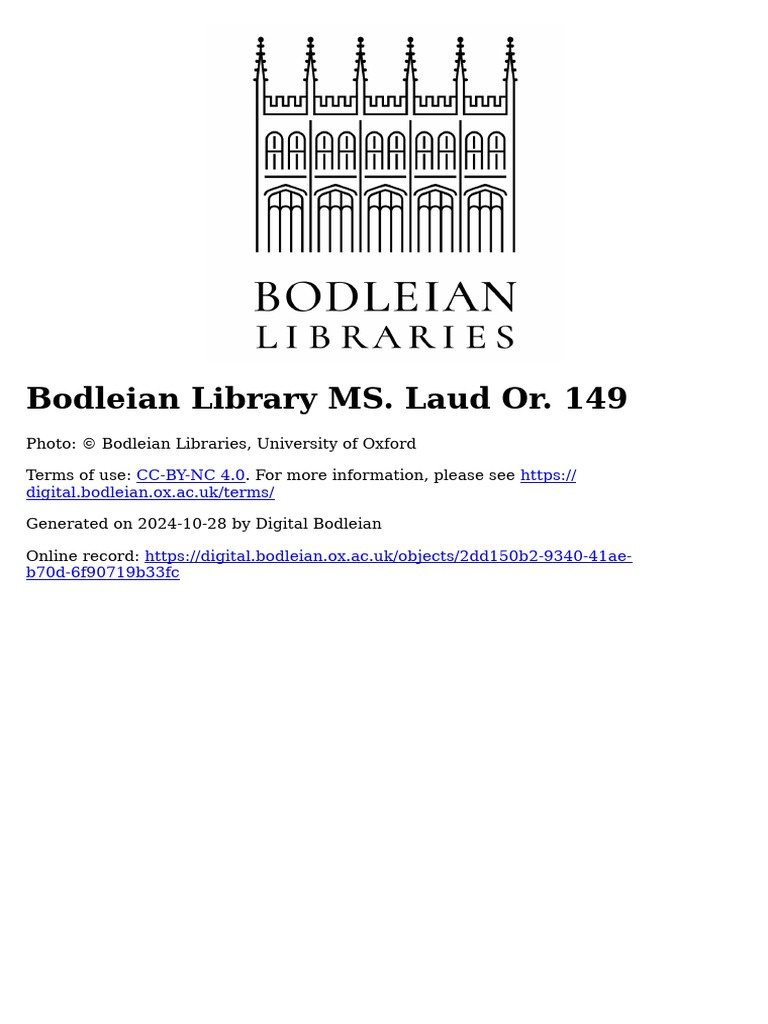Bodleian Library MS Laud or 149 | PDF | Sources | Writing