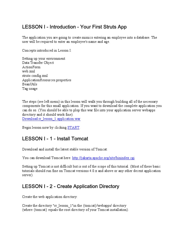 LESSON I - Introduction - Your First Struts App: Download RR - Lesson ...